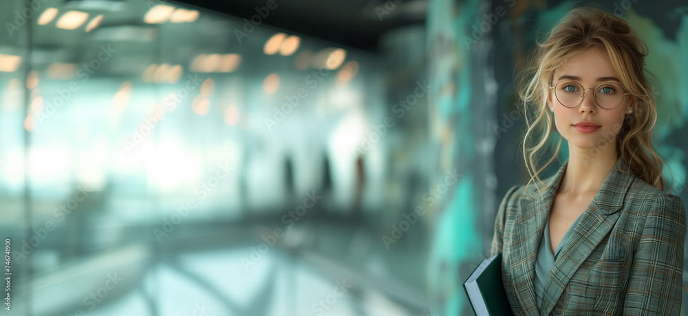Illustration of a beautiful cheerful smiling business lady or secretary ...