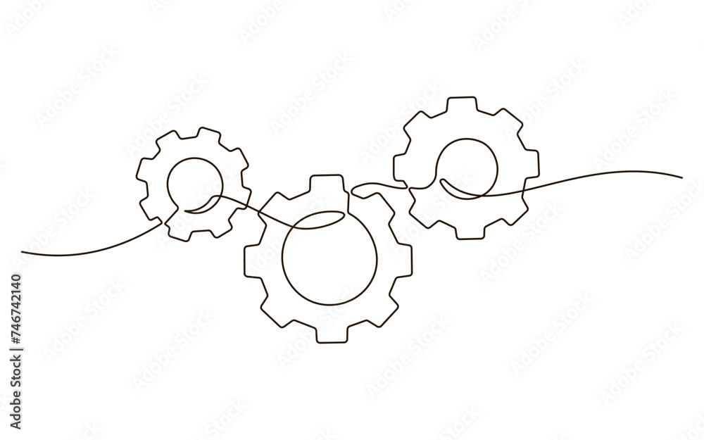 Single continuous line symbol of machine wheel gears vector ...