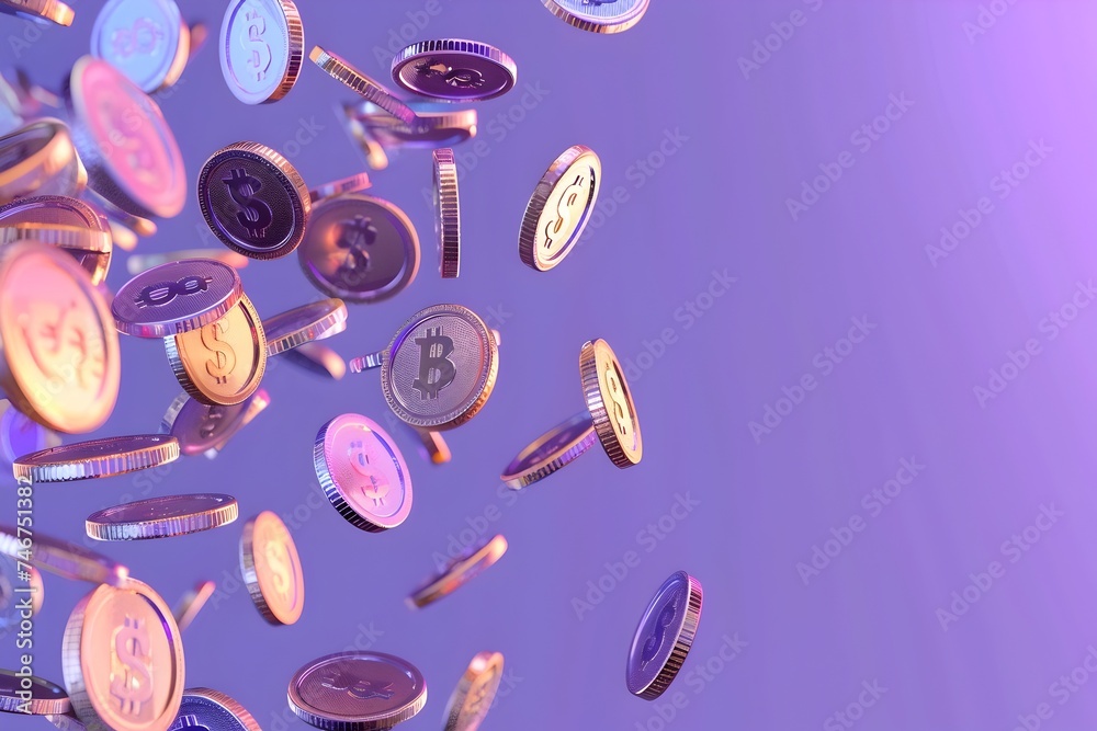 Stylized crypto coins and blockchain technology represented in a ...