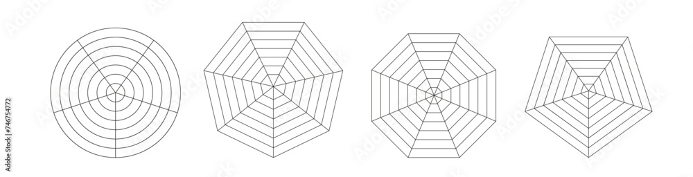 Pentagon and hexagon chart , for 5 point radar or spider diagrams. for ...