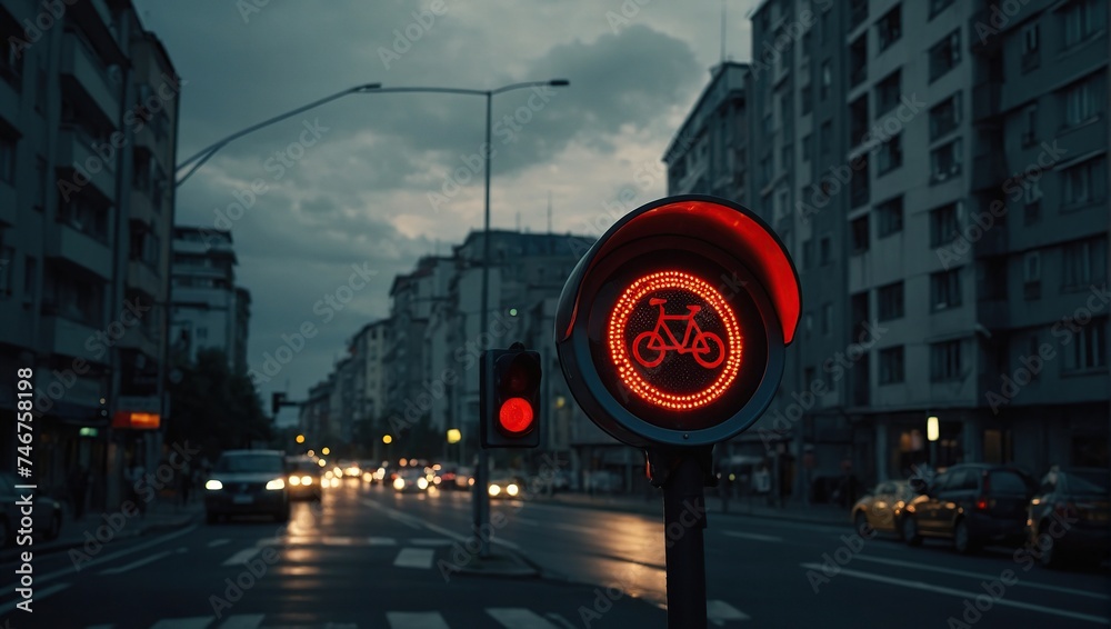 Bicycle stop red warning lamp sign on traffic light road highway ...