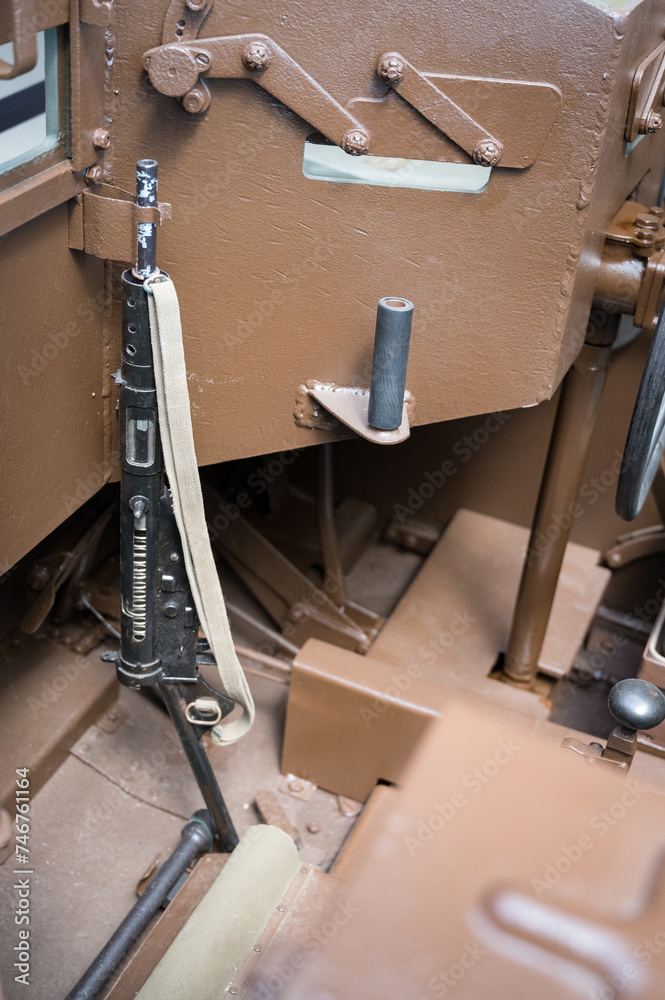 Interior of the Universal Carrier or Bren Carrier. armored personnel ...