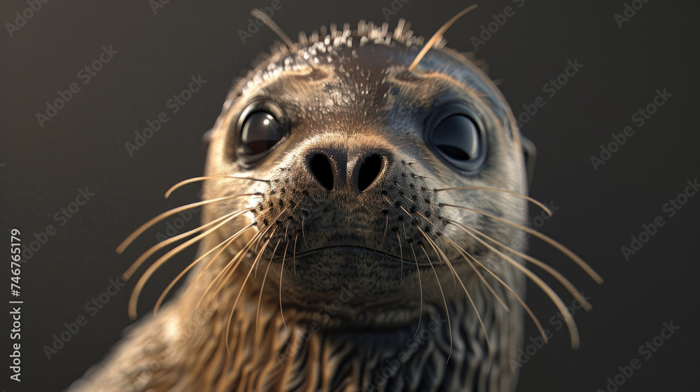 Curious seal with whiskers facing camera - Highly detailed image of a ...