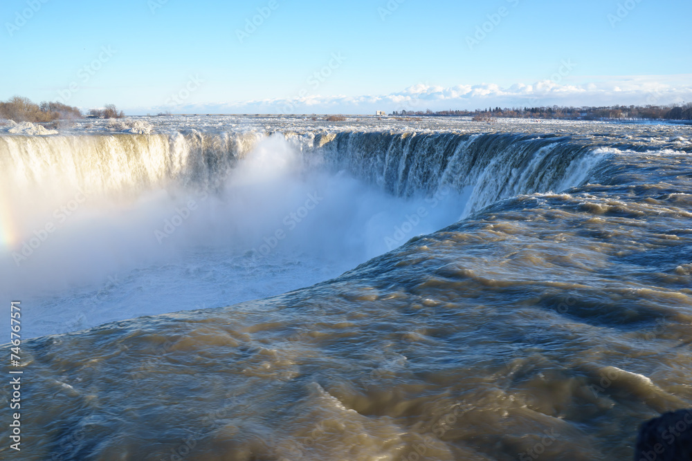 Niagara waterfalls in Canada. The mighty falls is flowing hard when ...