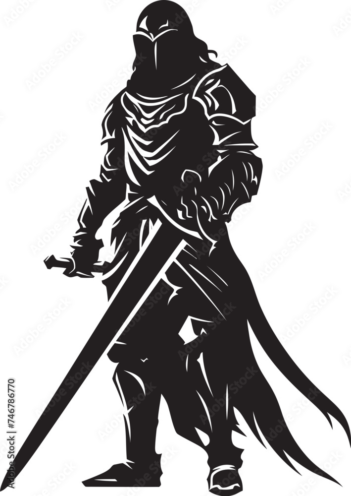 Legacy of Valor Knight Soldiers Raised Sword Icon in Black Vector ...