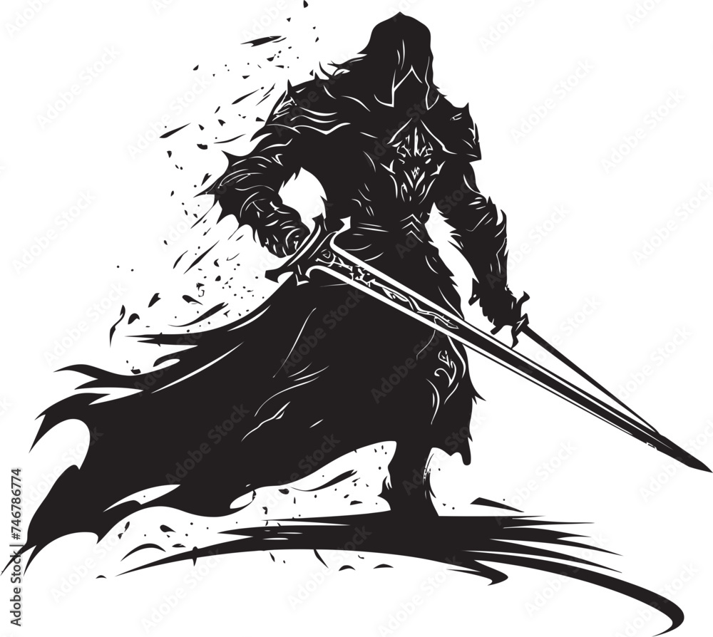 Blade of Honor Knight Soldiers Raised Sword Icon in Black Vector ...