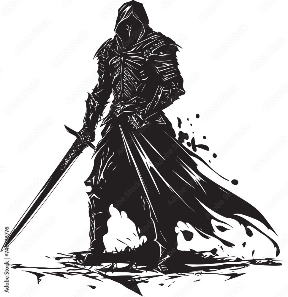 Vigilant Valor Vector Black Logo Featuring Knight Soldier Raised Sword ...