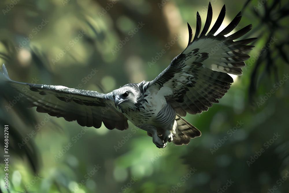 The majestic Harpy Eagle soars gracefully through the rainforest canopy ...