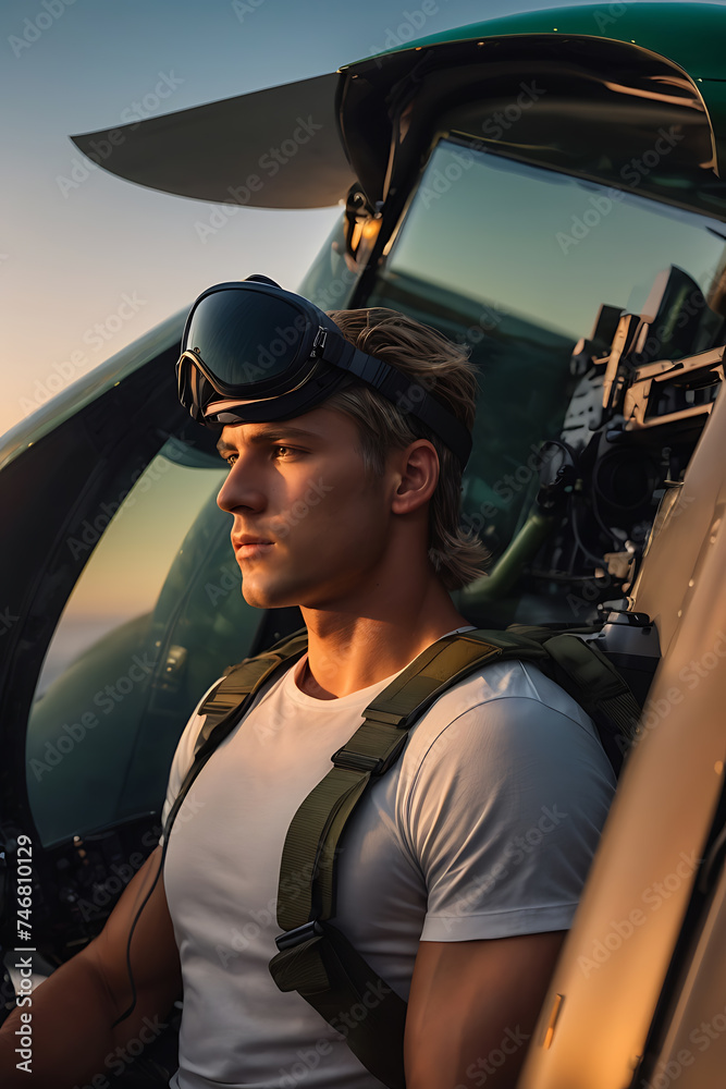 Pilot Seated in Cockpit of Airplane Ready for Takeoff. Generative AI ...
