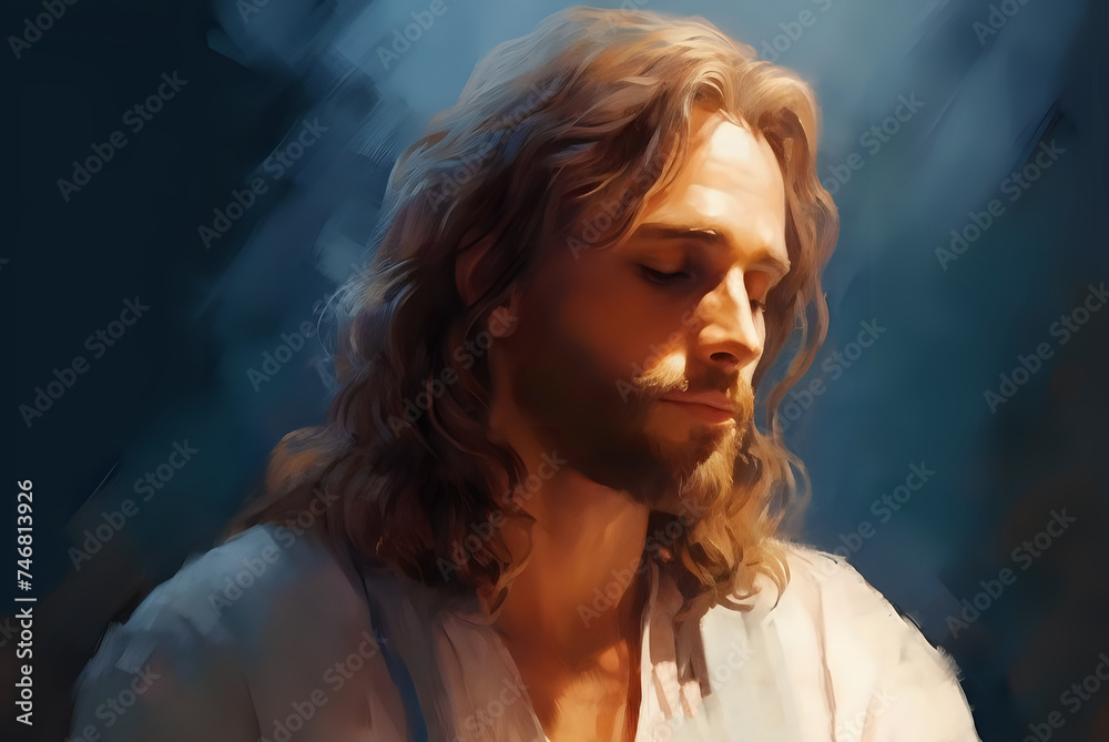 Portrait of a Melancholic Man with Downcast Eyes. Artistic digital ...