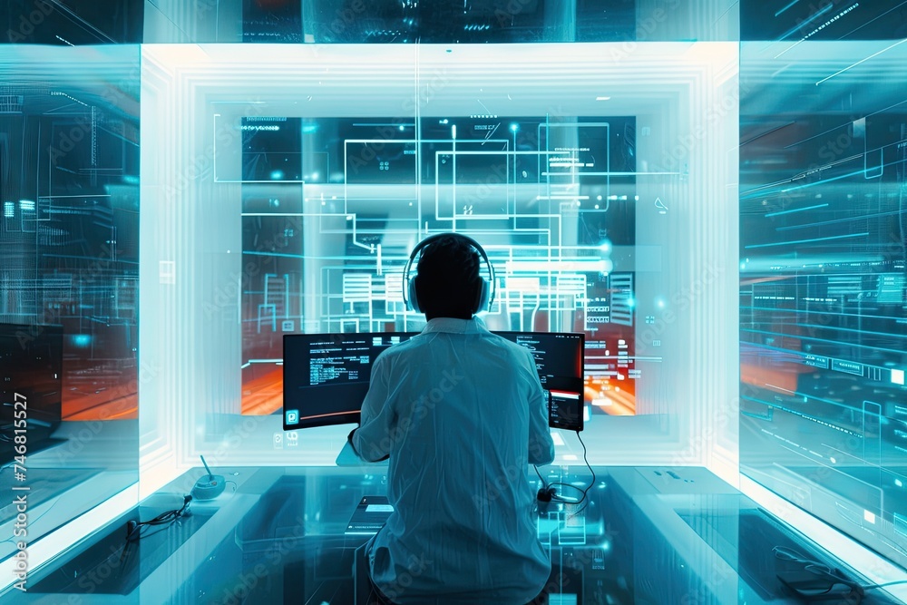 Embracing the Future of Work: Person Using Futuristic Workspaces ...