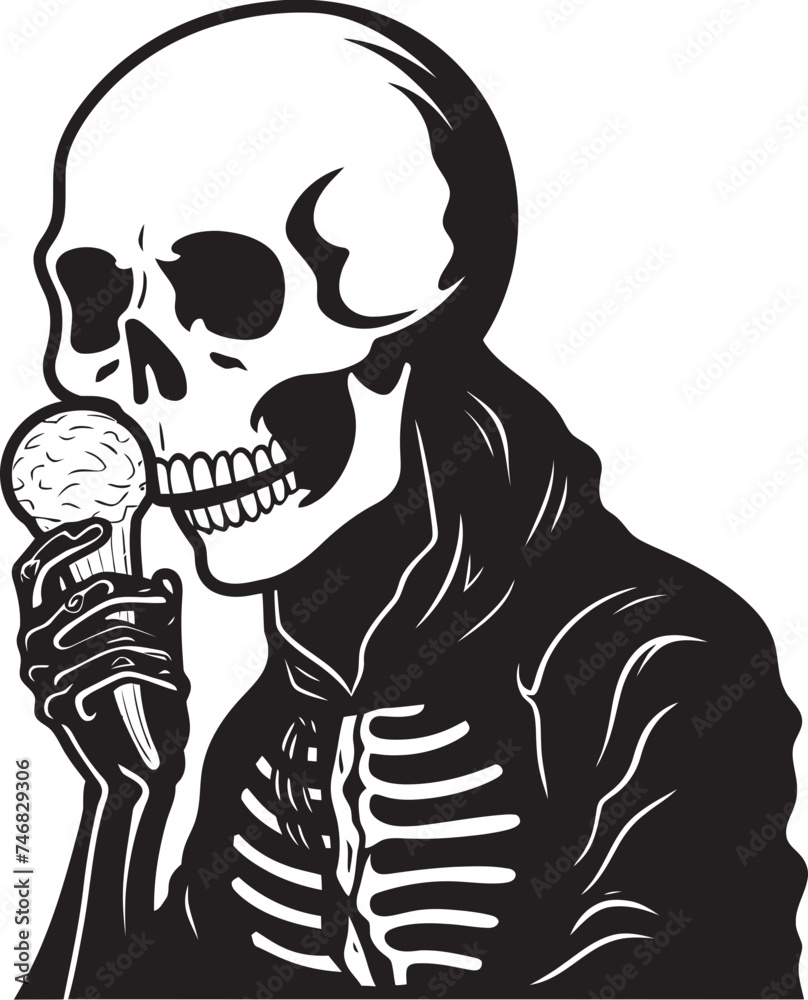 Eerie Eats Skeleton Licking Soft Ice Cream Logo Design Icy Indulgences ...