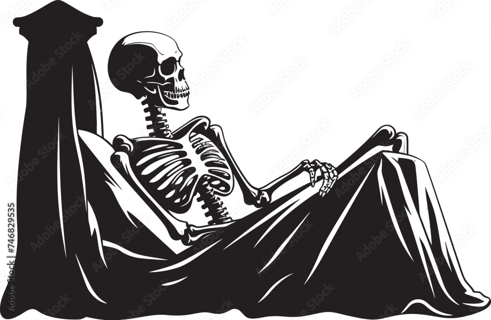 Grim Relaxation Skeleton Lied on Bed Graphic Haunting Harmony Skeleton ...
