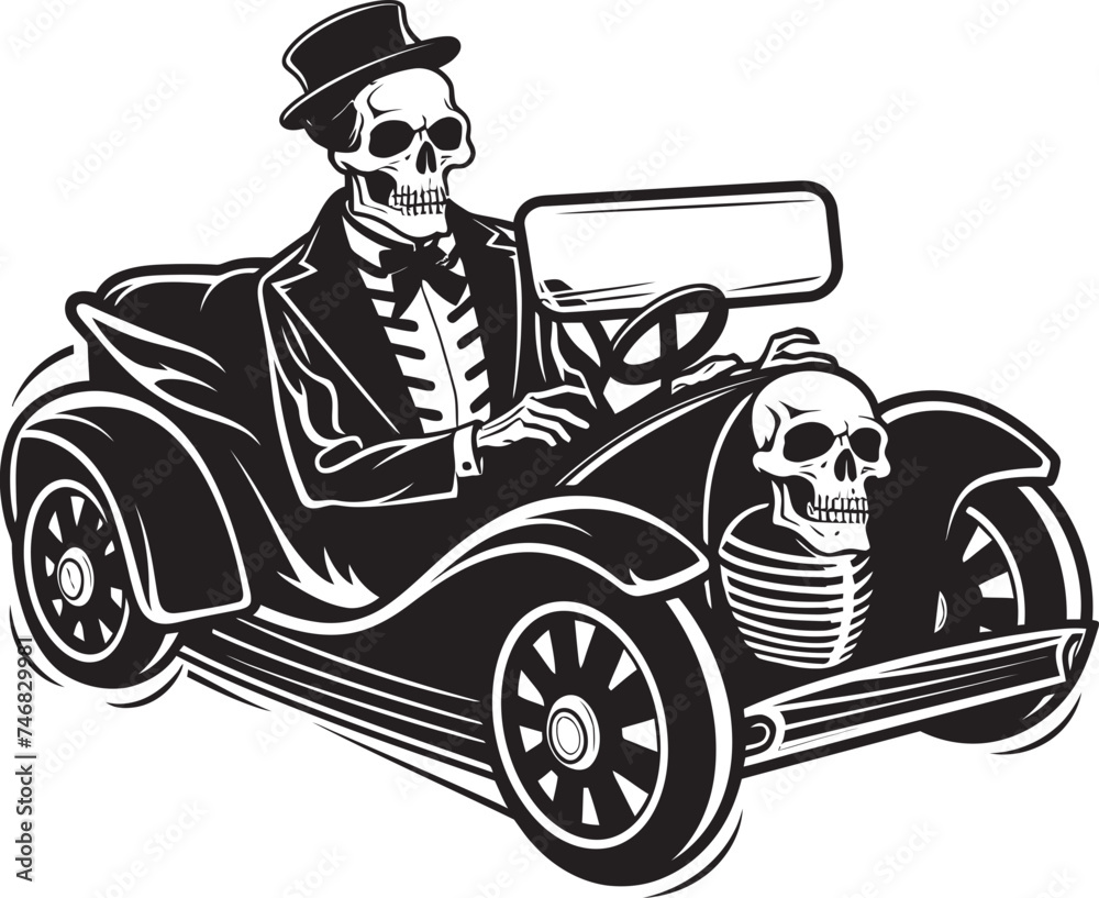 Bone Branded Ride Car with Skeleton Vector Icon Haunting Highwayman ...