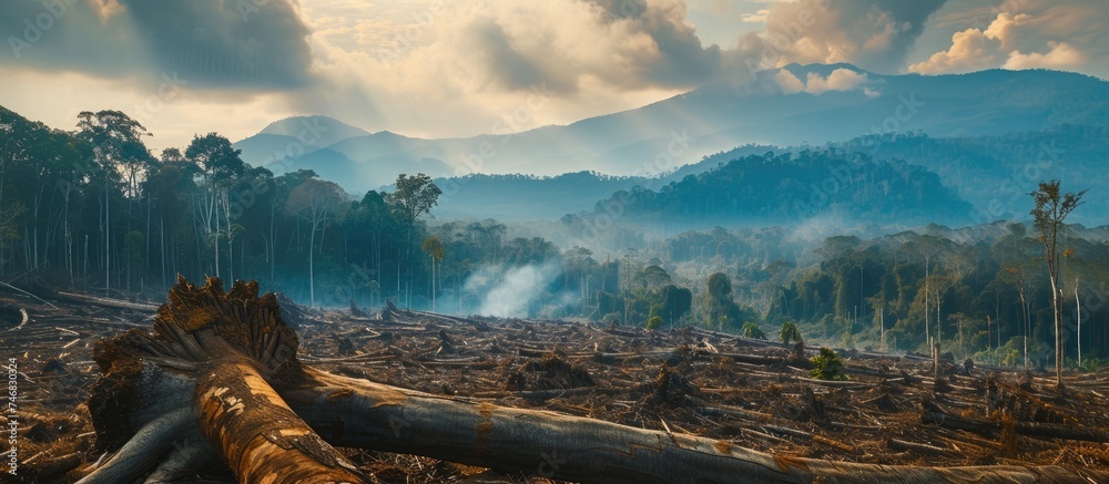 The forest is densely populated with dead trees, showcasing the ...