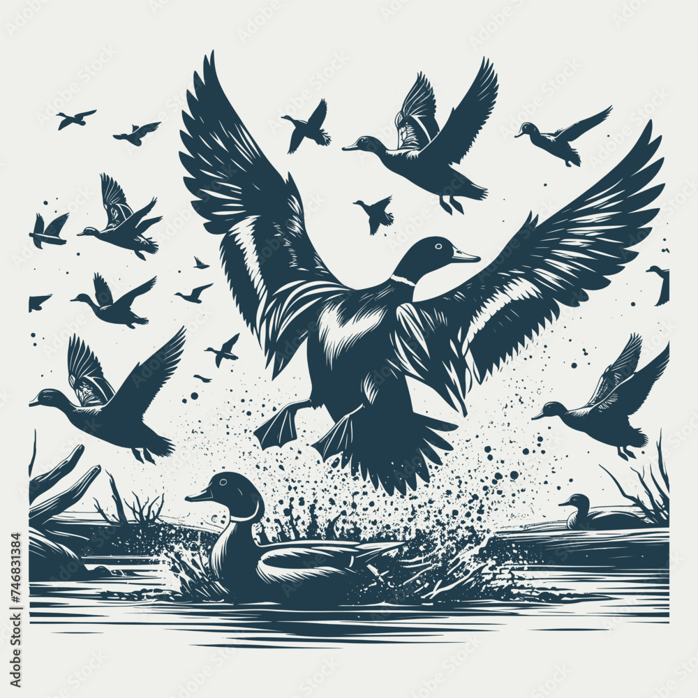 Vetor de Mallard Duck hunting vector Bundle file ,Black and white ...