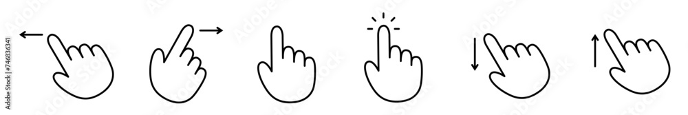 Pointing hand gestures isolated vector icon set.Touch, point, click ...
