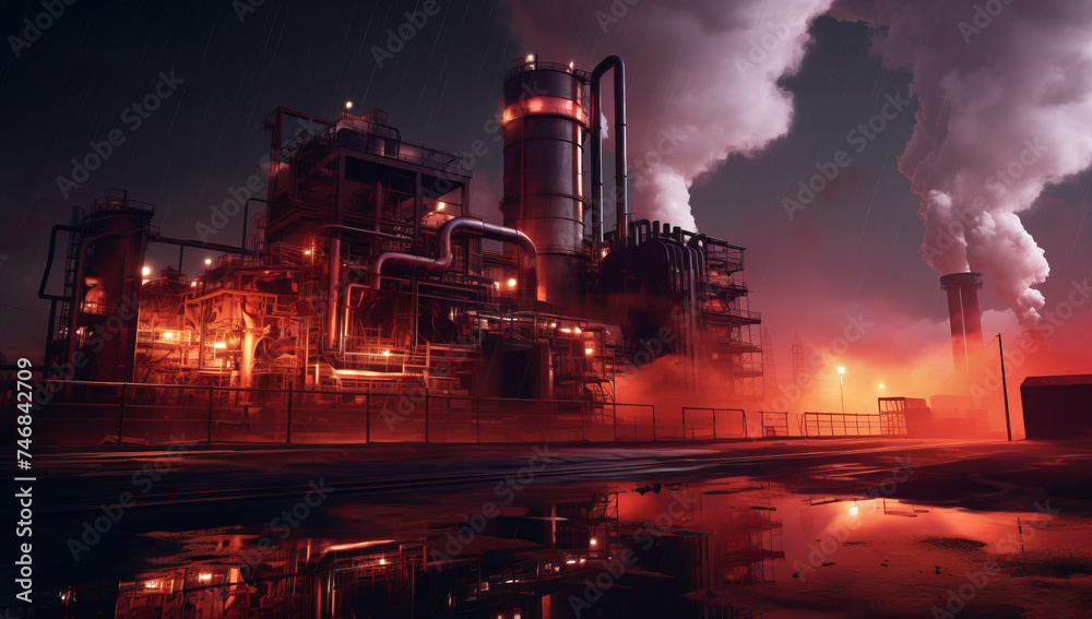 Nuclear, coal,energy power station under cloudy sky, industrial factory ...