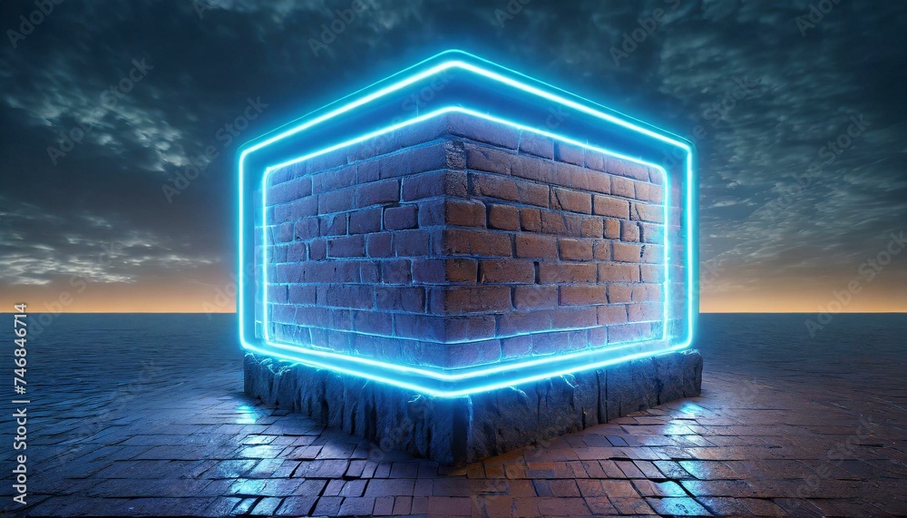 ภาพประกอบสต็อก Neon blue text box with bricks background HD 4K, high ...
