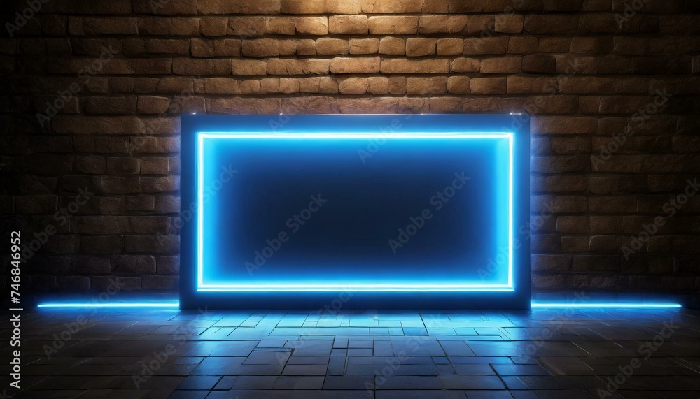 Neon blue text box with bricks background HD 4K, high quality electric ...