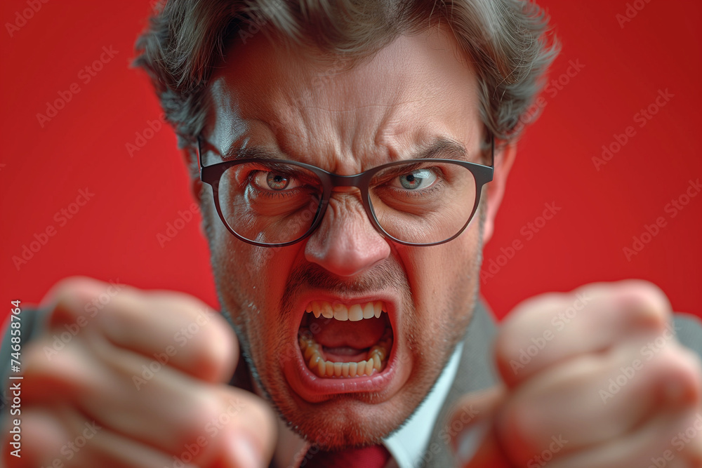 Angry businessman, angry boss with clenched fists, rage and anger ...