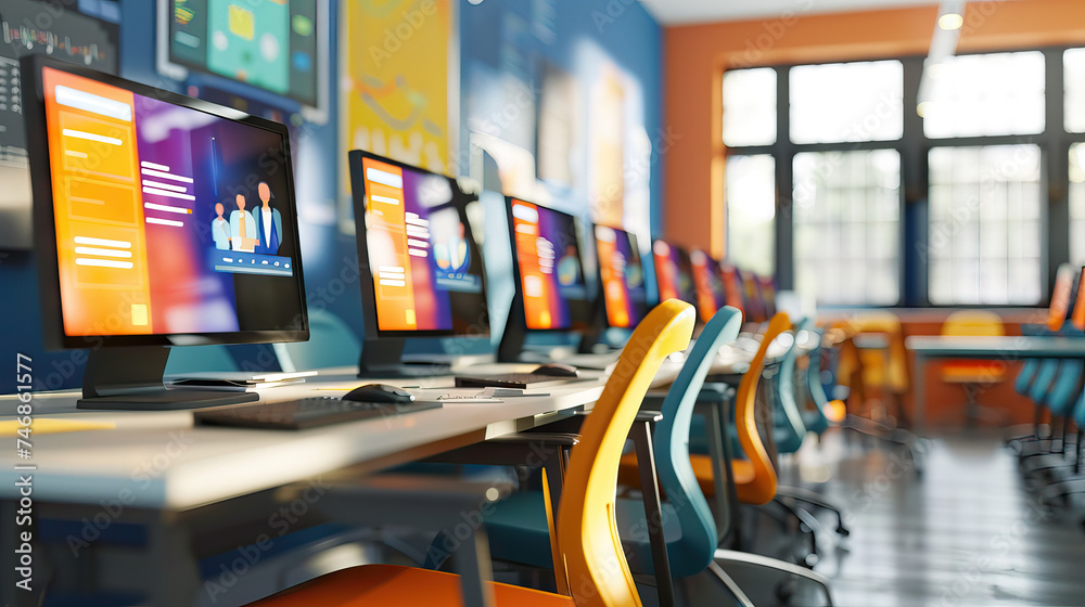 Virtual Classroom Set with Interactive Whiteboards, Online Learning ...