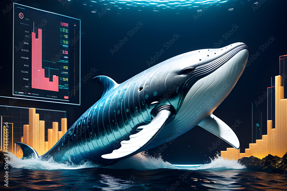 Fantasy on the theme of cryptocurrency whales, a 3D technological ...