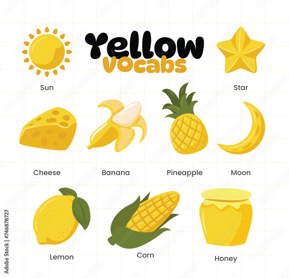 Set of yellow color objects vocabulary collection, Learning colors for ... Set of yellow color objects vocabulary collection, Learning colors for ...