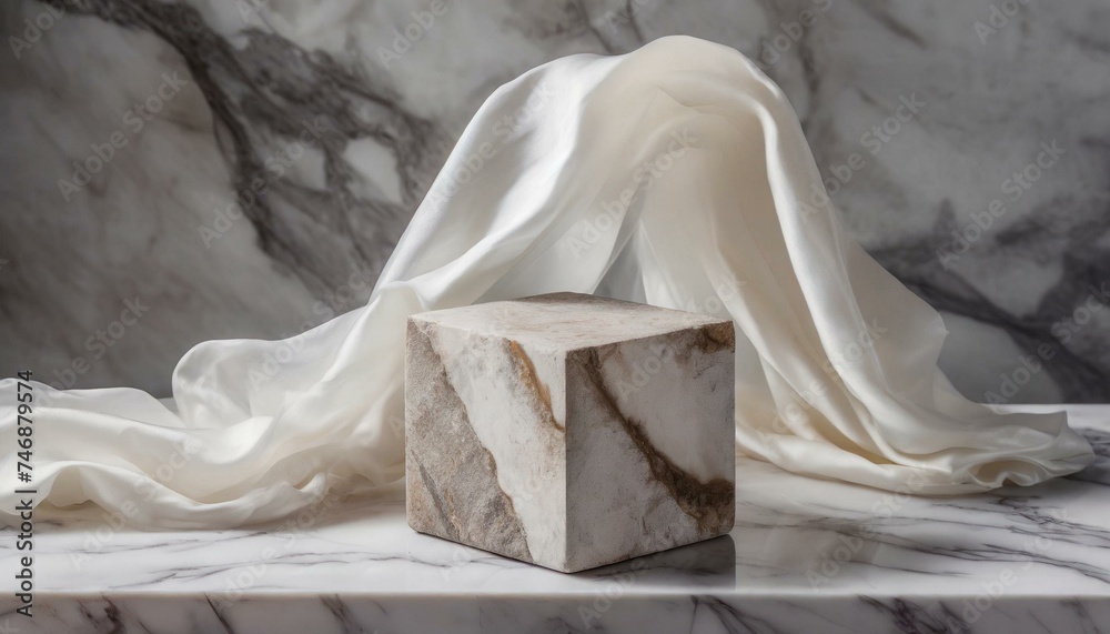 Luxury product placement scene background with stone cube podium on ...