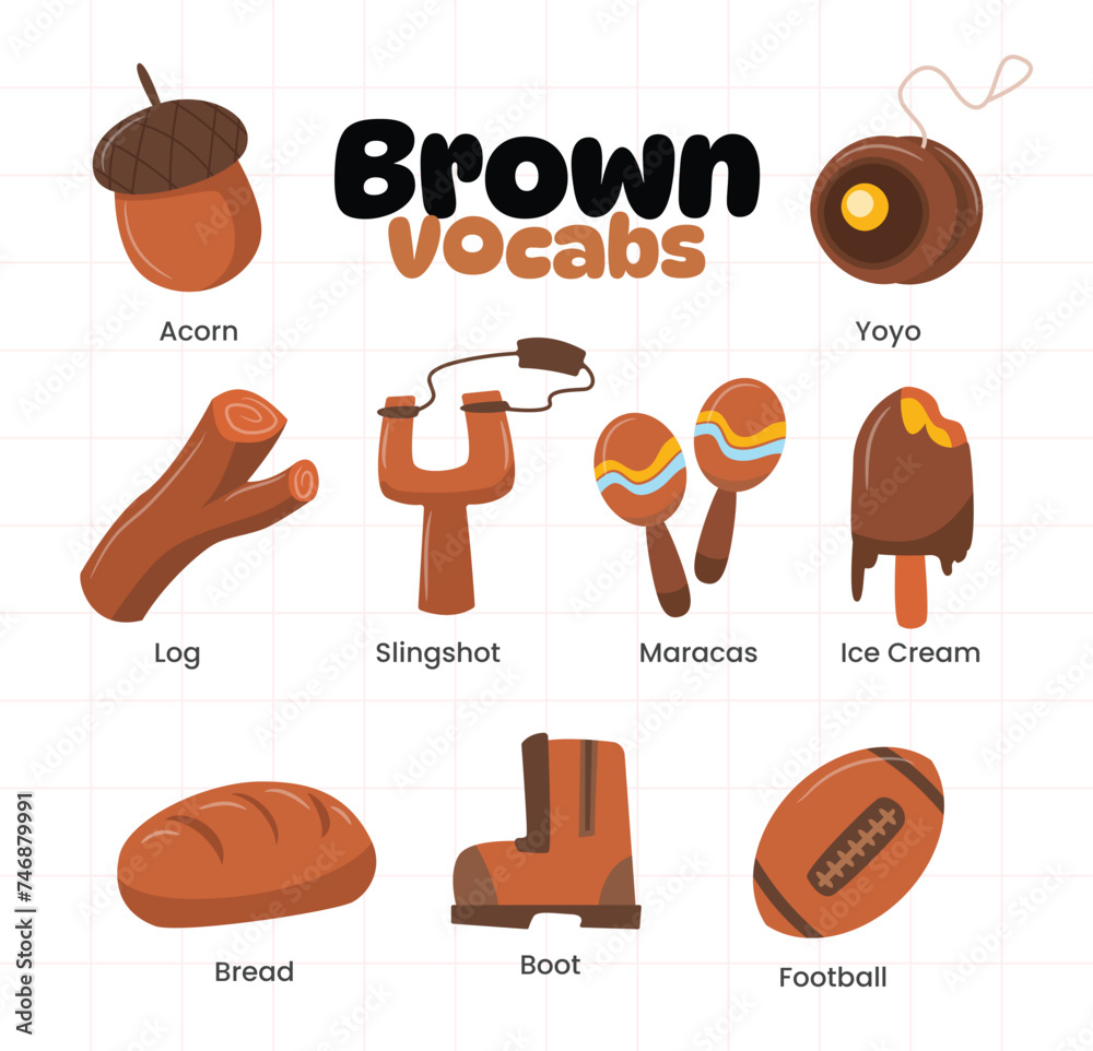 Set of brown color objects vocabulary collection, Learning colors for ...
