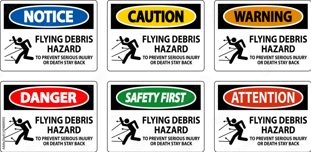 Danger Sign, Flying Debris Hazard - To Prevent Serious Injury Or Death ...