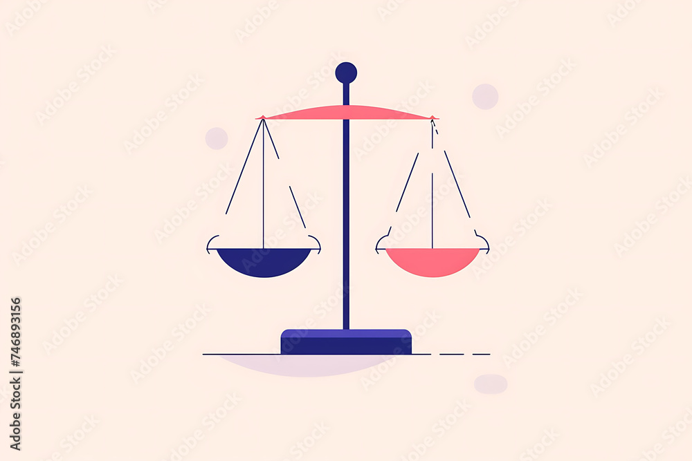Balance scale graphic illustration in flat design style on a beige ...