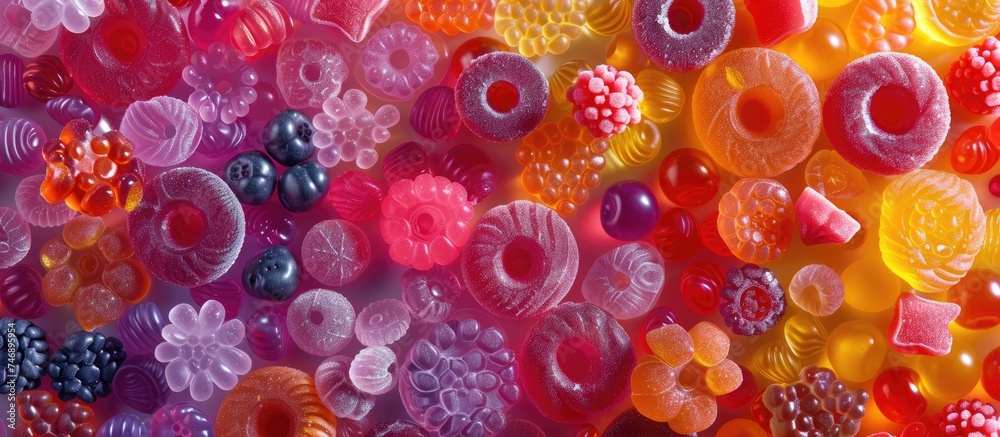 A close-up view of a vibrant assortment of gummy bears, showcasing ...
