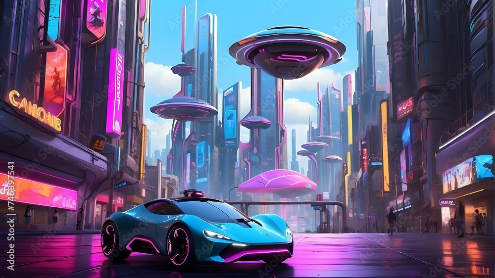 Ilustrace „"Explore the futuristic world of technology through a neon ...