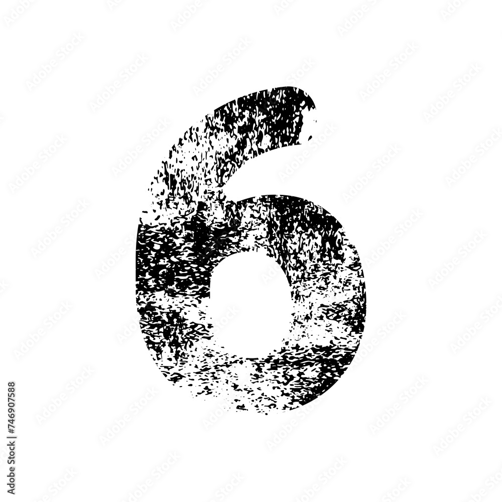 Grunge Text Effect Number 6. Grunge Alphabet Six Font with Rough Design ...