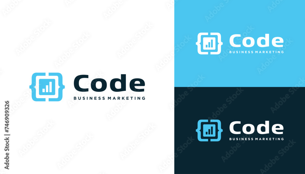 Initial Letter C Code Script Coding with Statistics Bar Diagram ...
