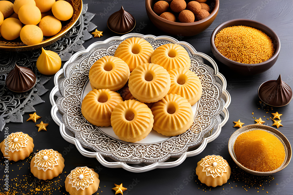 Assorted semolina maamoul or mamoul cookies , awameh or lokma with ...