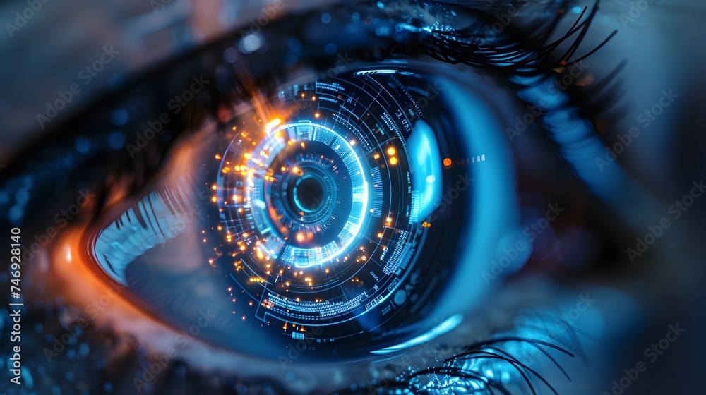 Futuristic Eye with Blue Light Technology and Circuitry Stock ...