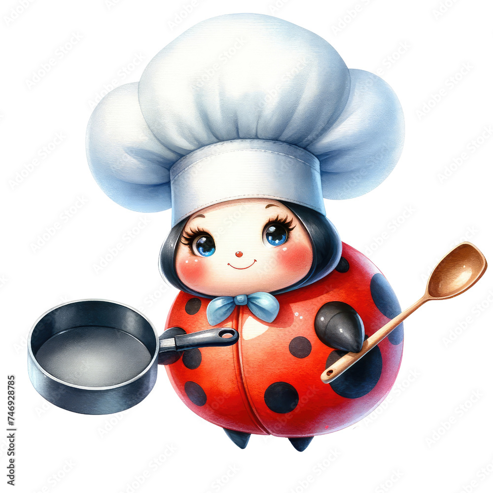 Ladybug Chef Cooking in the Kitchen | Cute Culinary Insect Art Adorable ...