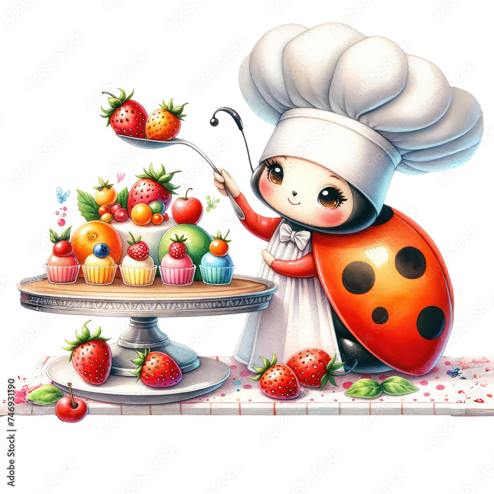 Ladybug Chef Cooking in the Kitchen | Cute Culinary Insect Art Adorable ...