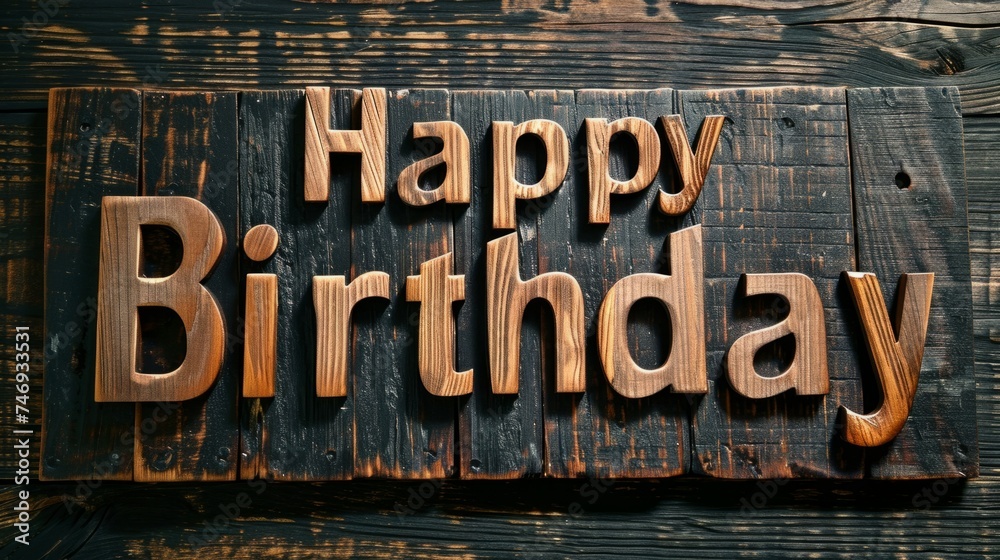 Wooden Shou Sugi Ban Happy Birthday concept creative horizontal art ...