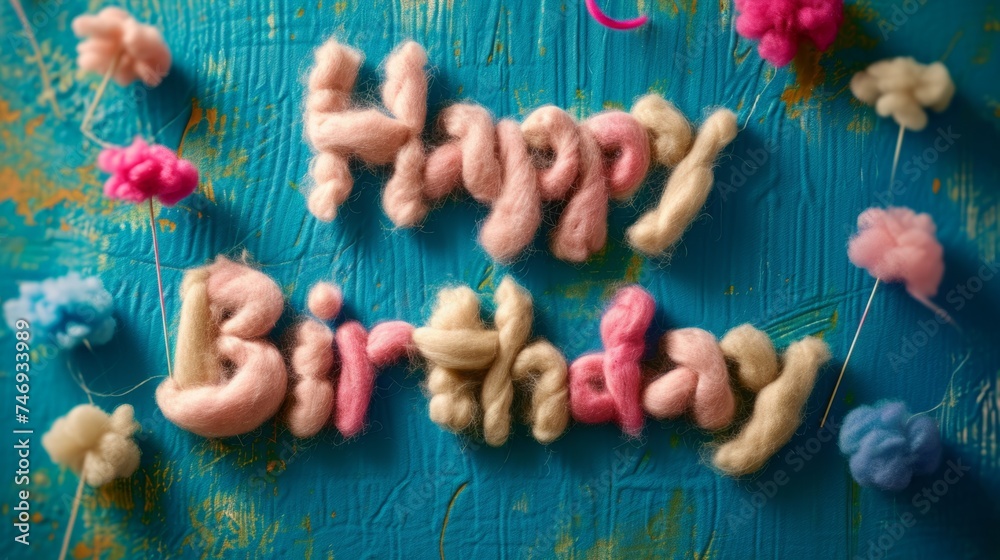 Wool Happy Birthday concept creative horizontal art poster ...