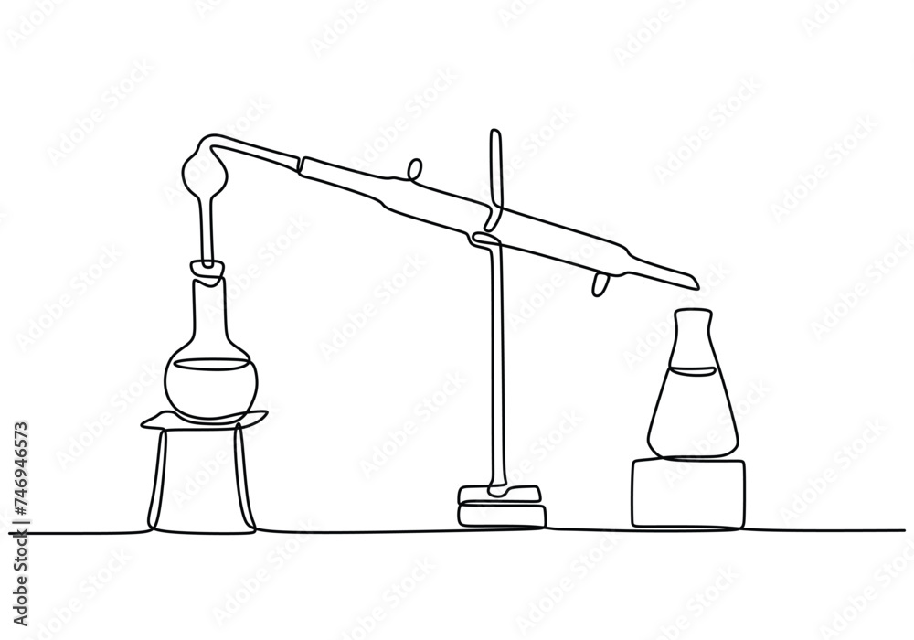 Continuous line drawing of distillation. One hand drawn outline ...