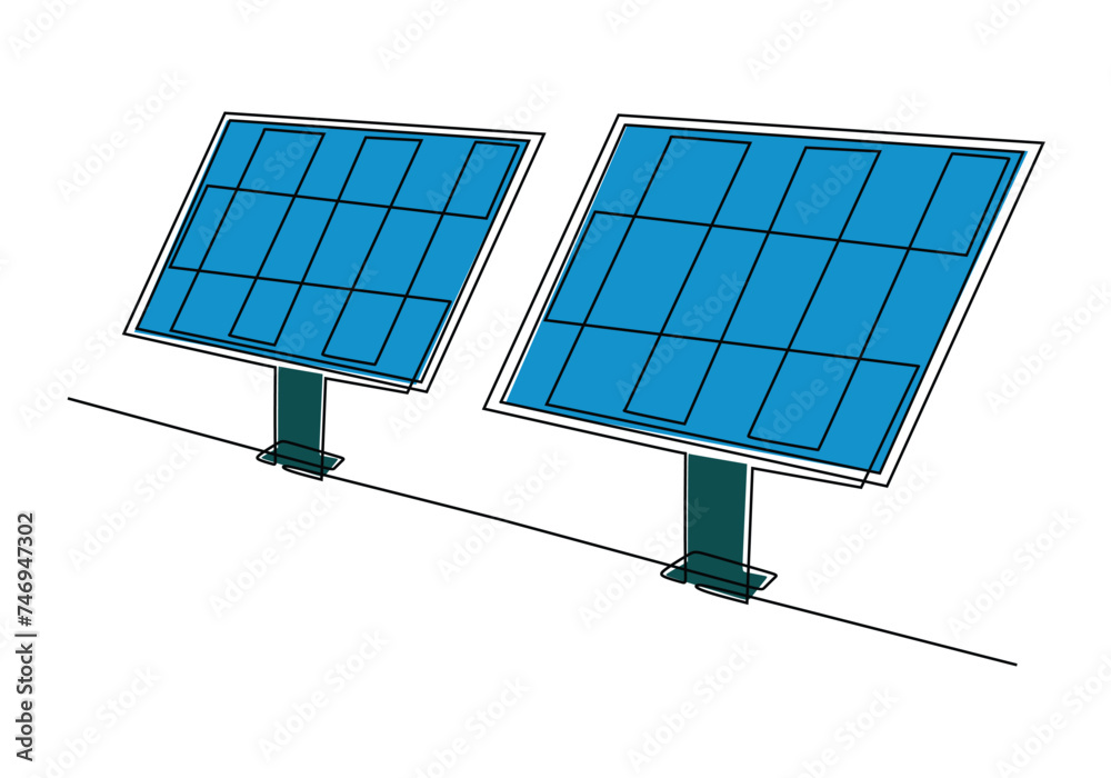 One line drawing of solar panels. Sunlight generator for electric power ...