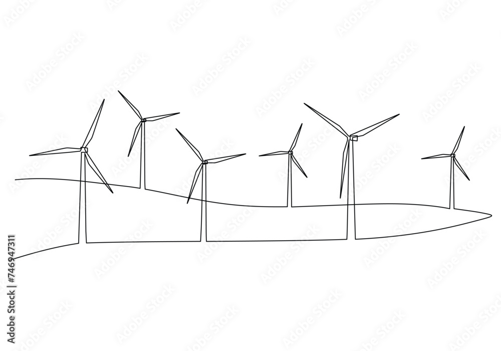 Turbine wind power green energy electricity concept. Continuous line ...