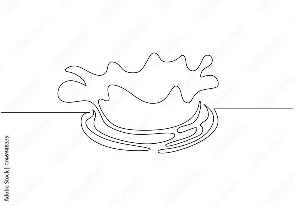 Water splash in continuous single line drawing. One outline liquid ...