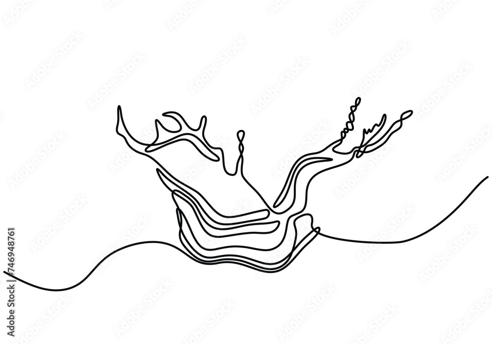 Water splash in continuous single line drawing. One outline liquid ...