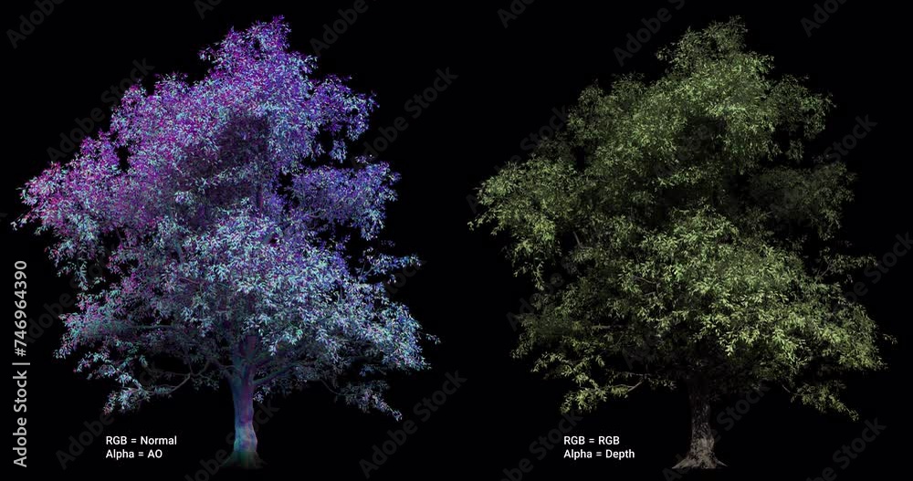 broadleaf forest tree with wind, complete passes.. in RGB channel you ...