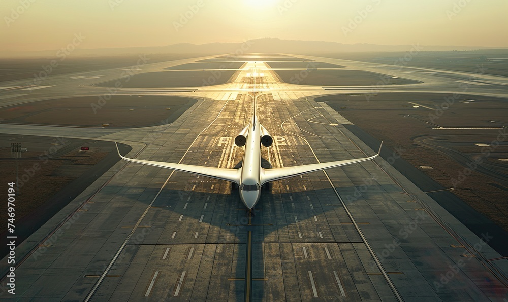 A modern airplane at the airport with engines roaring with latent power ...