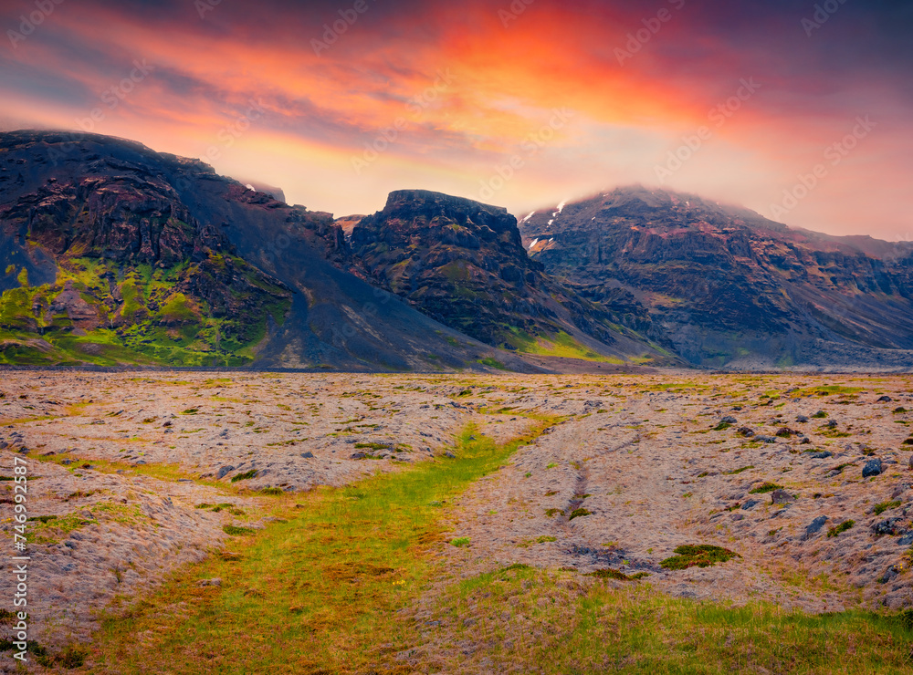 Extraordinary summer sunrise in Iceland, Europe. Typical Icelandic ...